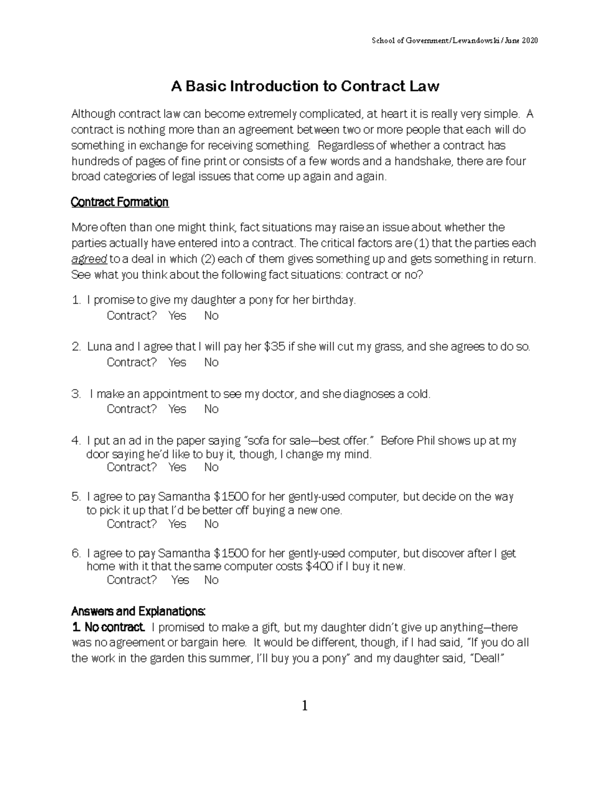 Revised Basic Intro Contract Law - A Basic Introduction to Contract Law ...