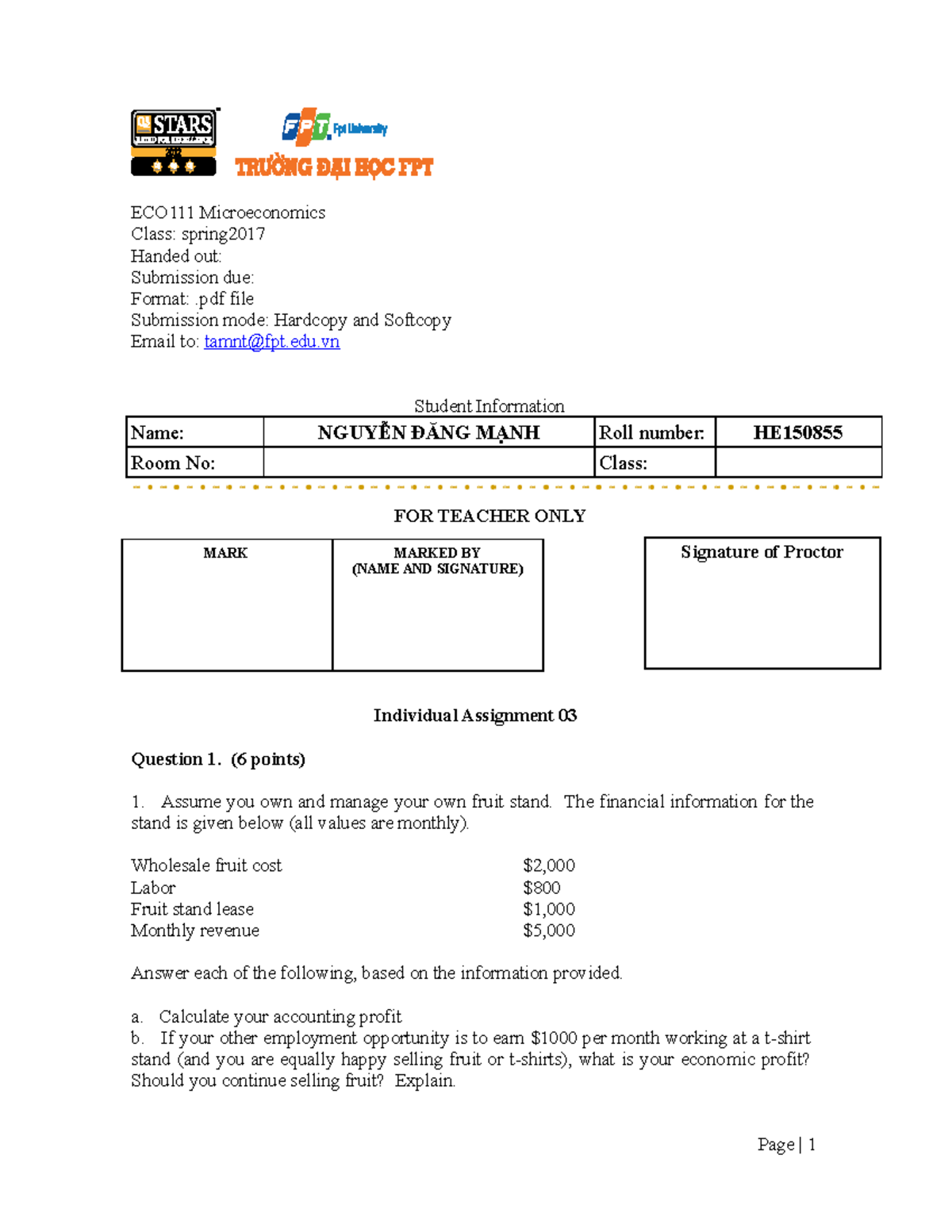 ECO111 Assignment 3-Nguyễn Đăng Mạnh - ECO111 Microeconomics Class ...