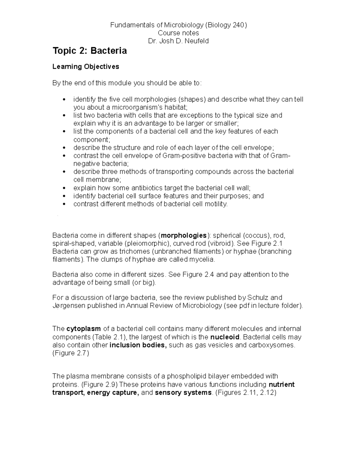 Topic 2 notes - Fundamentals of Microbiology (Biology 240) Course notes ...
