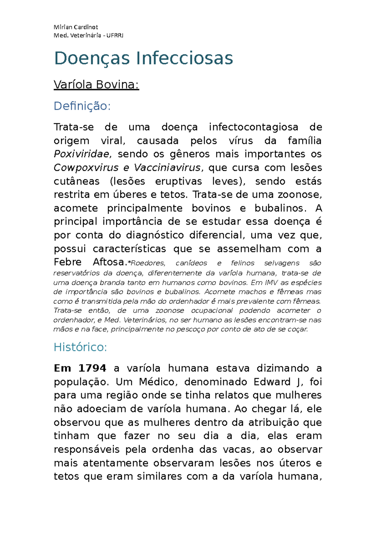 Doenças Infecciosas - Varíola bovina - Mirian Cardinot Med. Veterinária ...