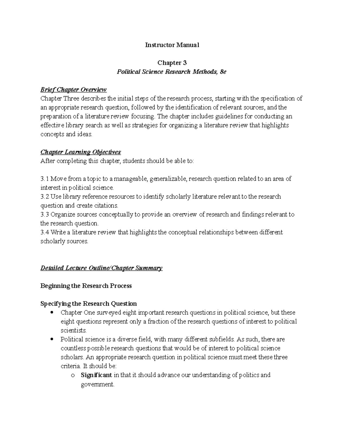 Political Science Research Methods summary Ch. 3 - Instructor Manual ...