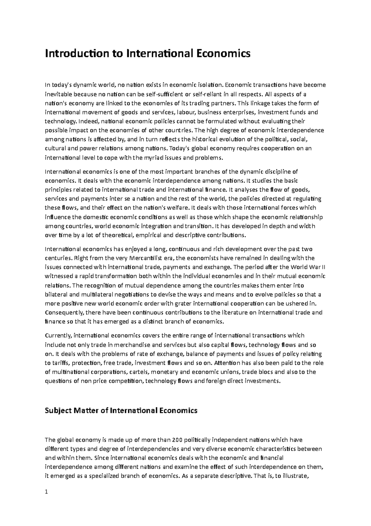 Introduction to international economics - Economic transactions have ...