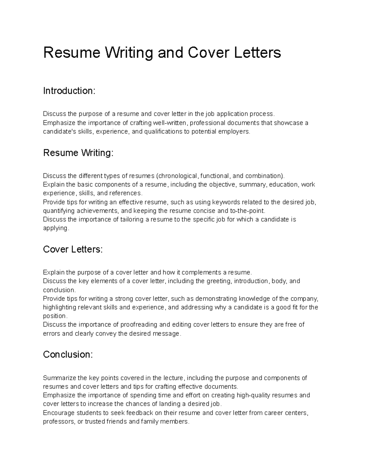 Communication Skills Lecture Notes 34 - Resume Writing and Cover ...