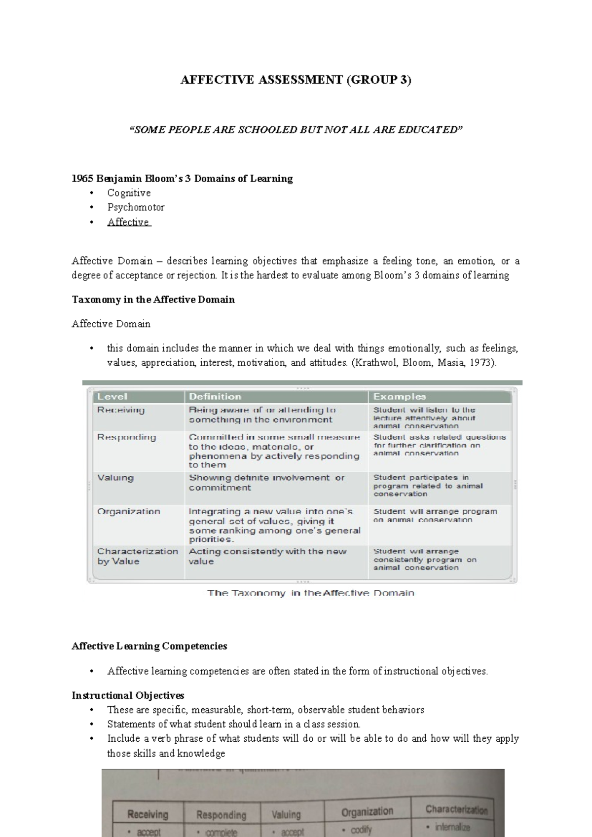Affective assessment text type - AFFECTIVE ASSESSMENT (GROUP 3) “SOME ...