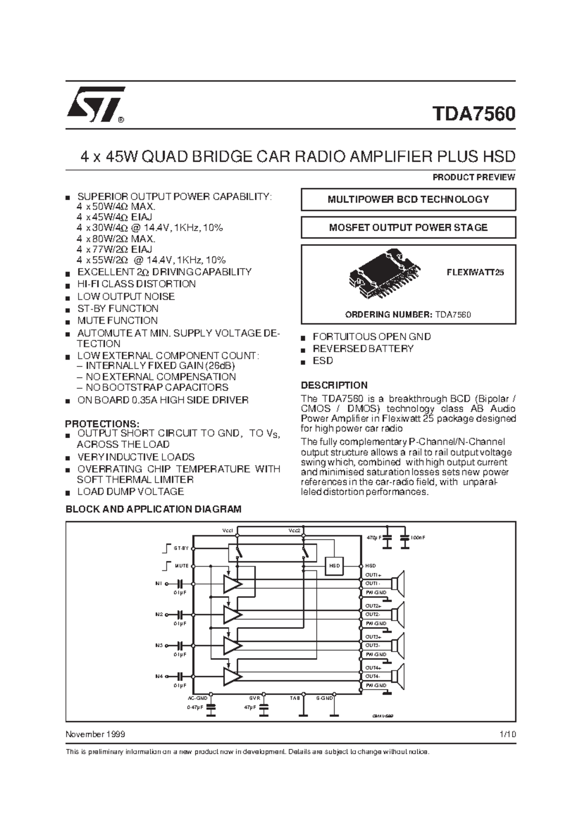 Datasheet Equivalente AL PAL006A - 4 x 45W QUAD BRIDGE CAR RADIO ...