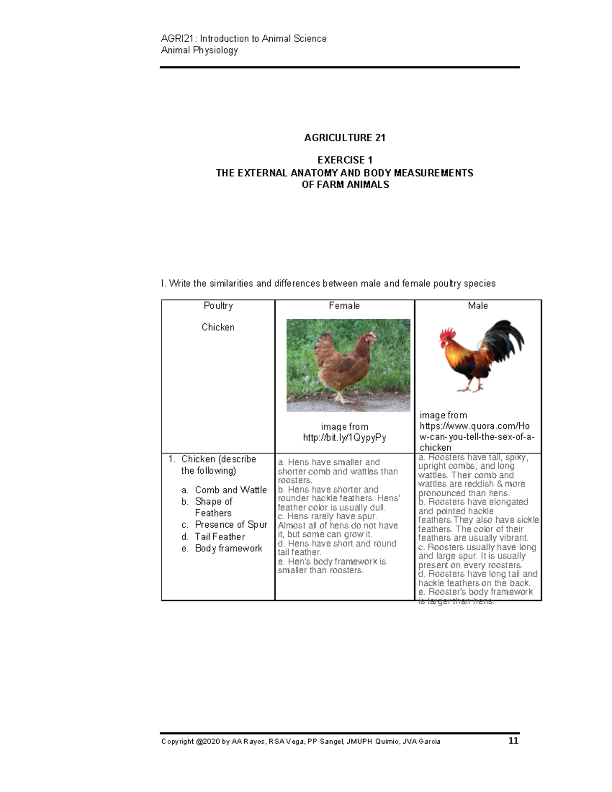 AGRI 21 EXER1 - Animal Physiology AGRICULTURE 21 EXERCISE 1 THE ...