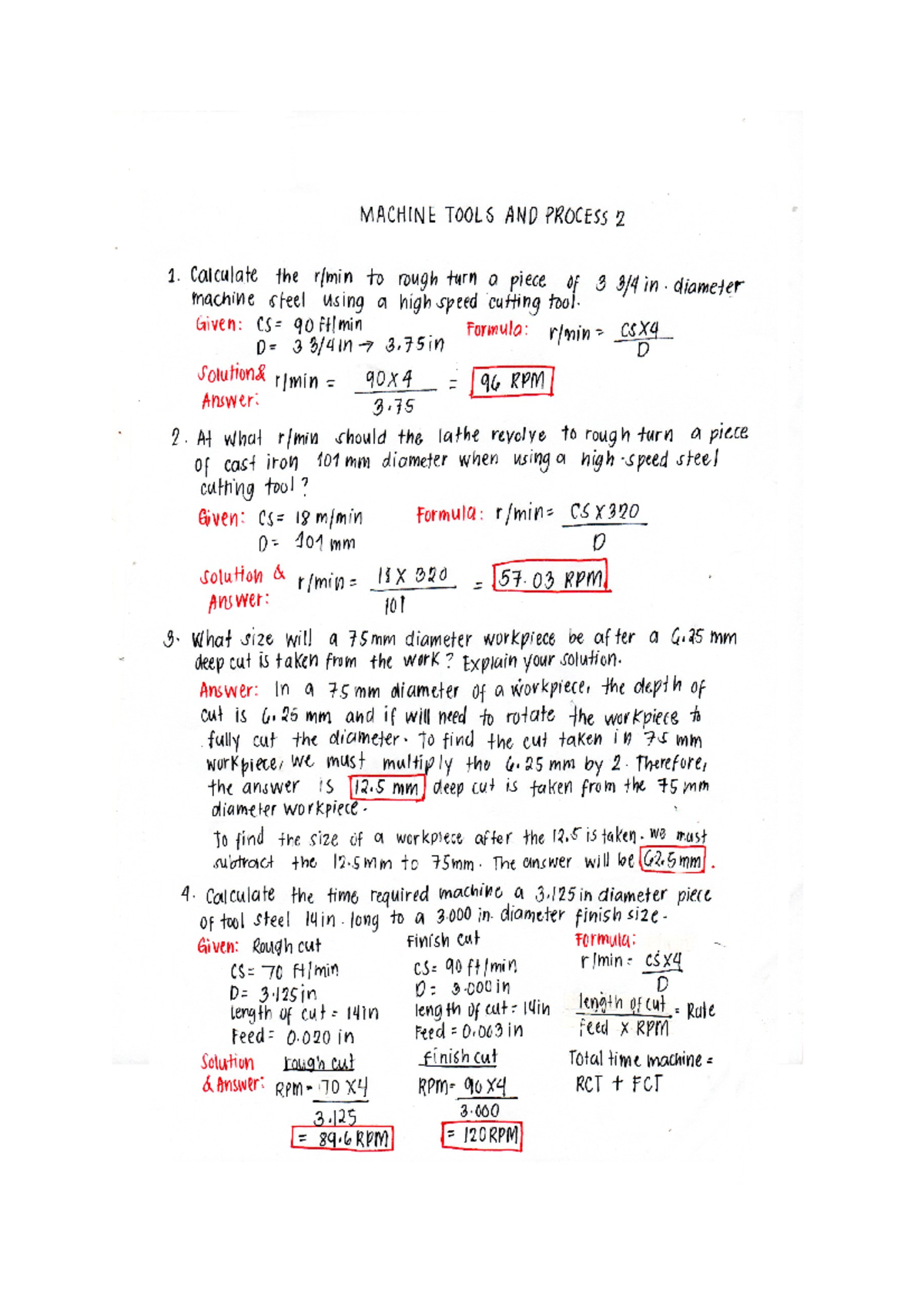 Cutting speed calculations - Engineering Mechanics - Studocu