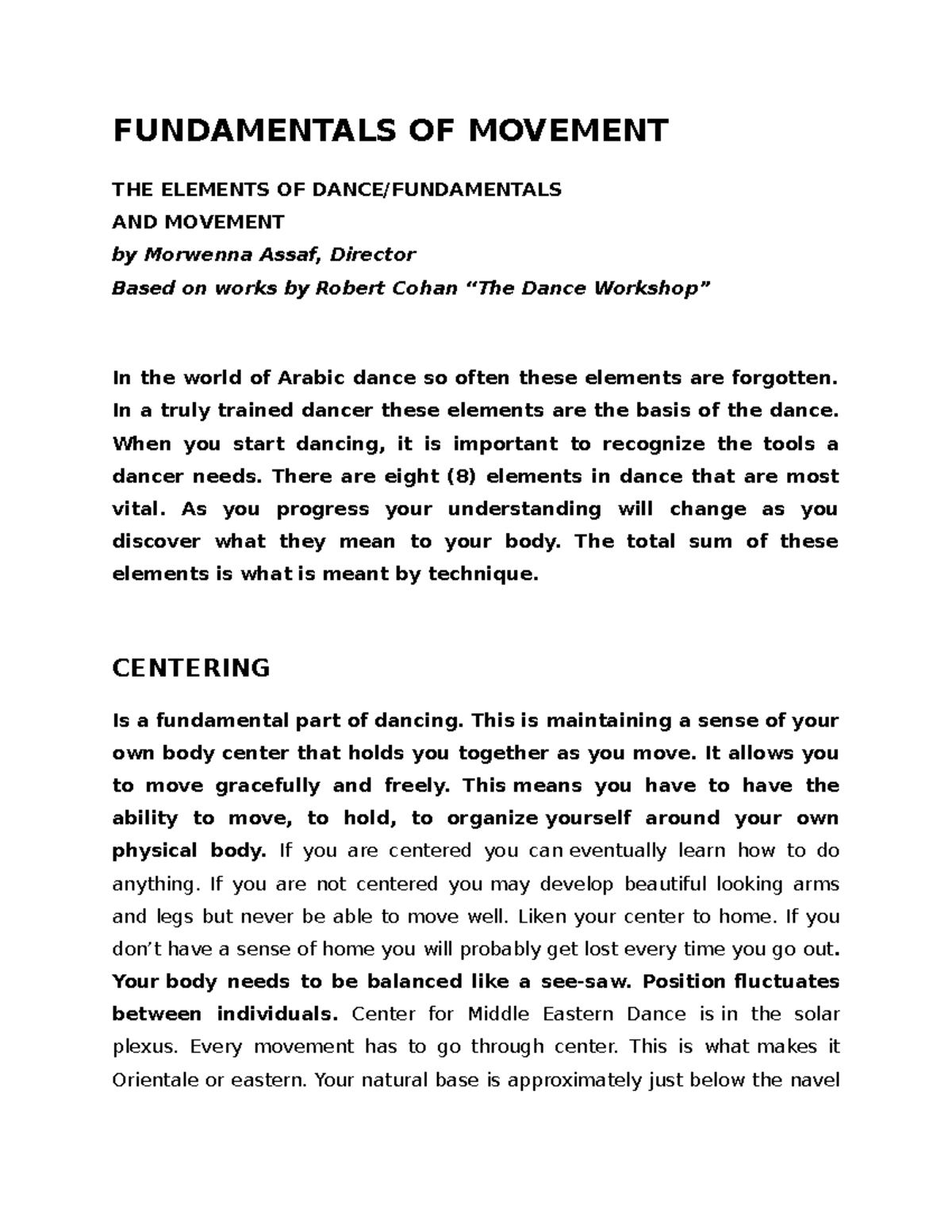 Funda mentals of Movement - FUNDAMENTALS OF MOVEMENT THE ELEMENTS OF ...