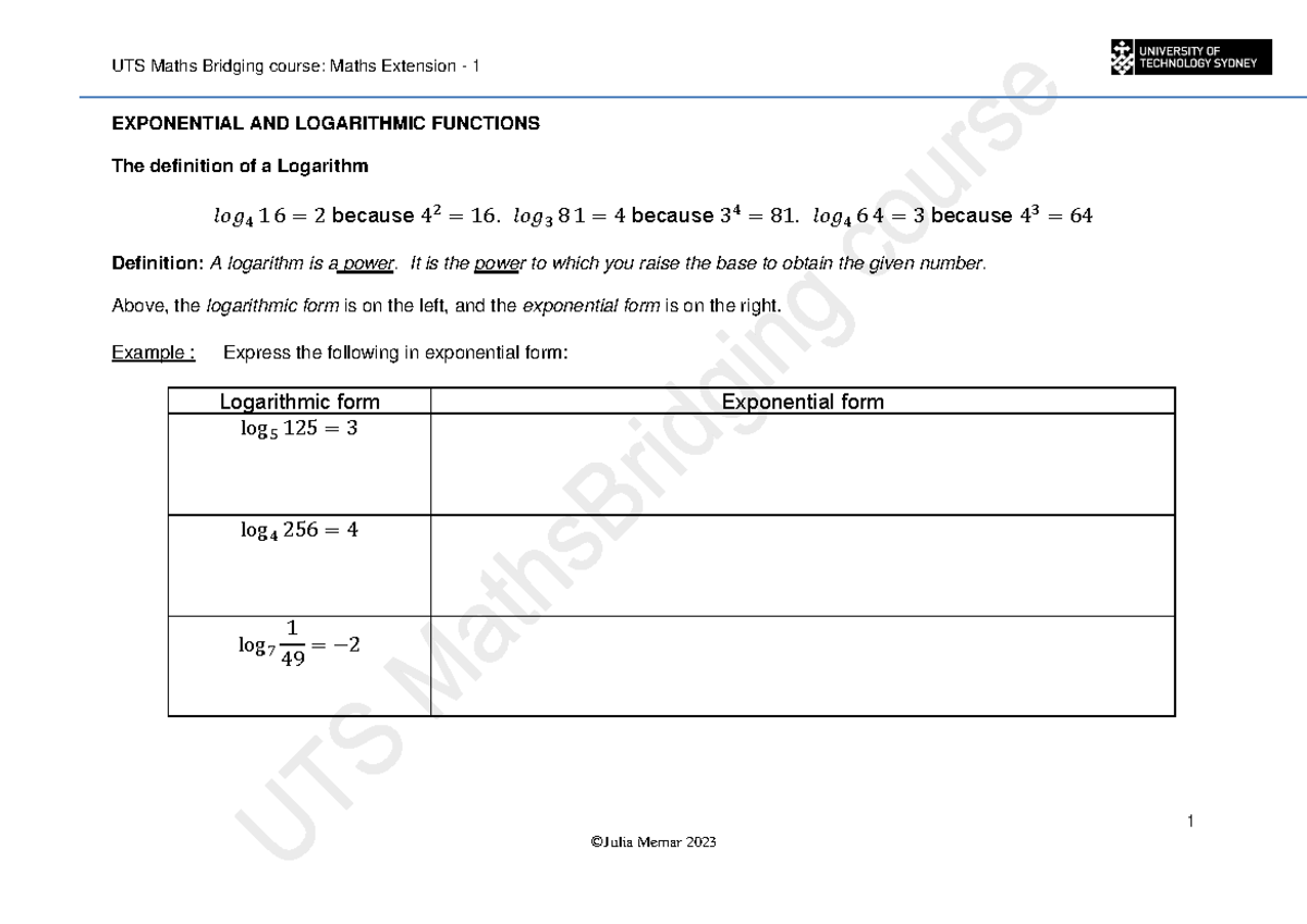 Day 2 - 3 Log & Exp Func + Eqns - 1 EXPONENTIAL AND LOGARITHMIC ...