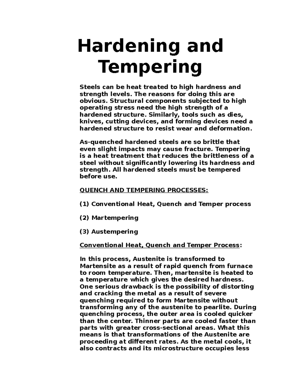 Hardening and Tempering - Hardening and Tempering Steels can be heat ...