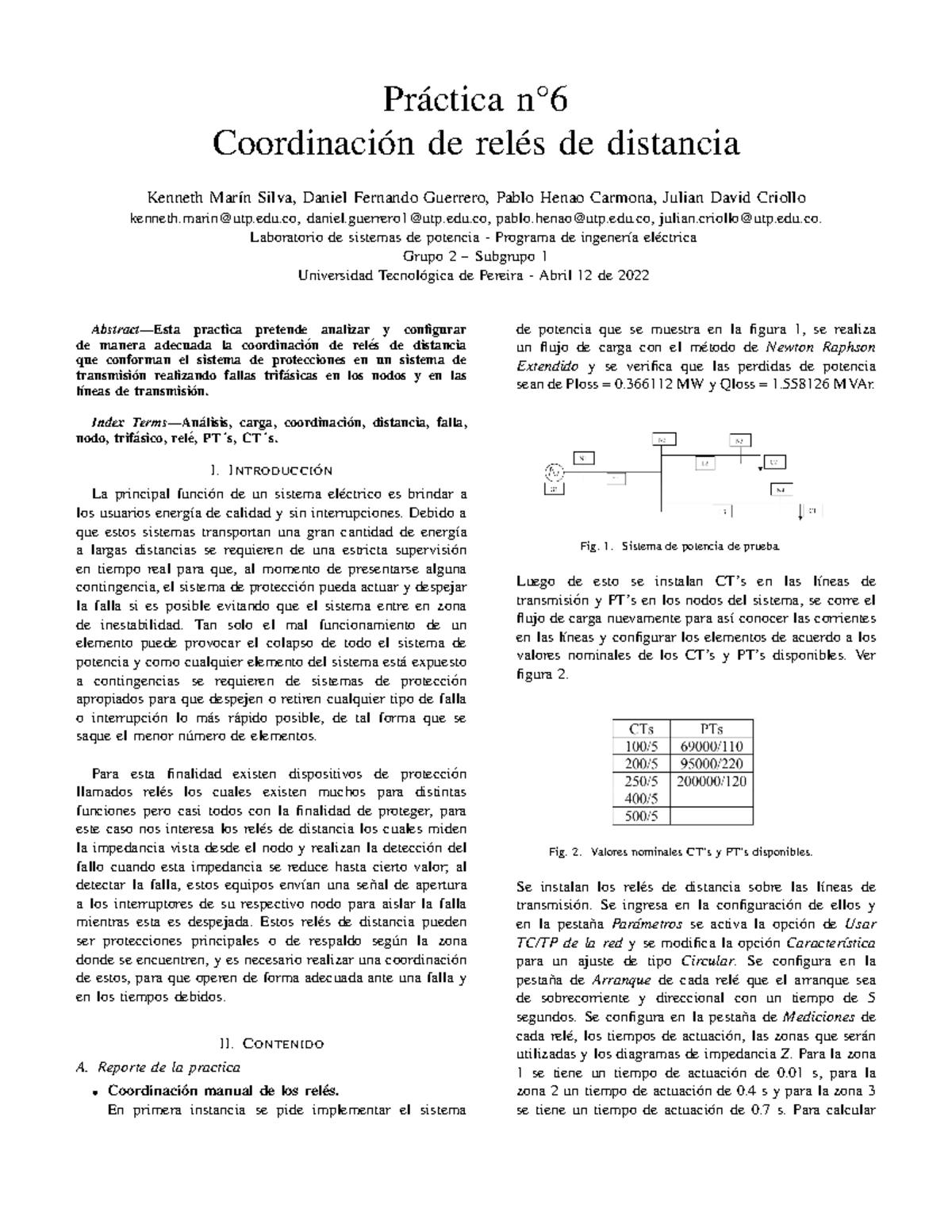 Informe 6 Coordinaci n rel s de distancia - Practica n°6 ́ Coordinacion de rel ́ es de distancia ...