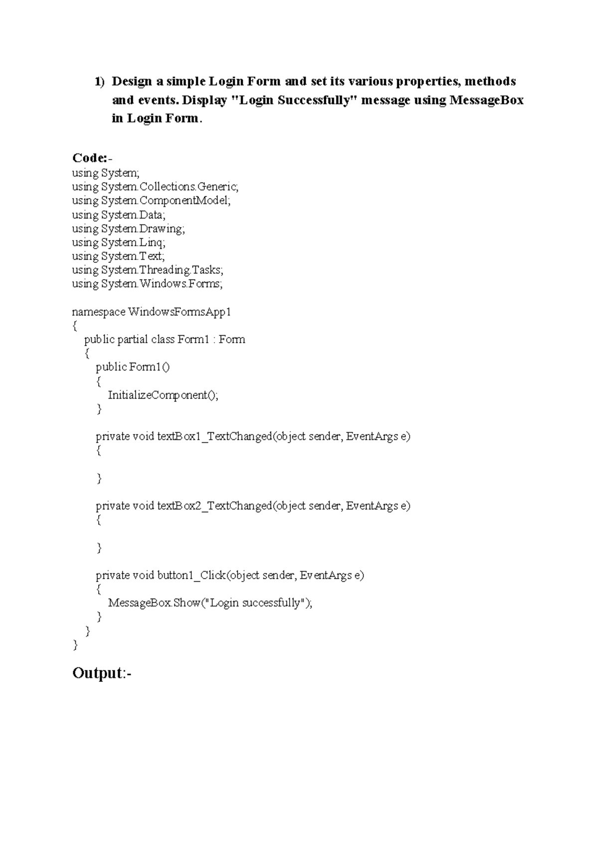 Pratical 1 - practical 1 description - 1) Design a simple Login Form ...