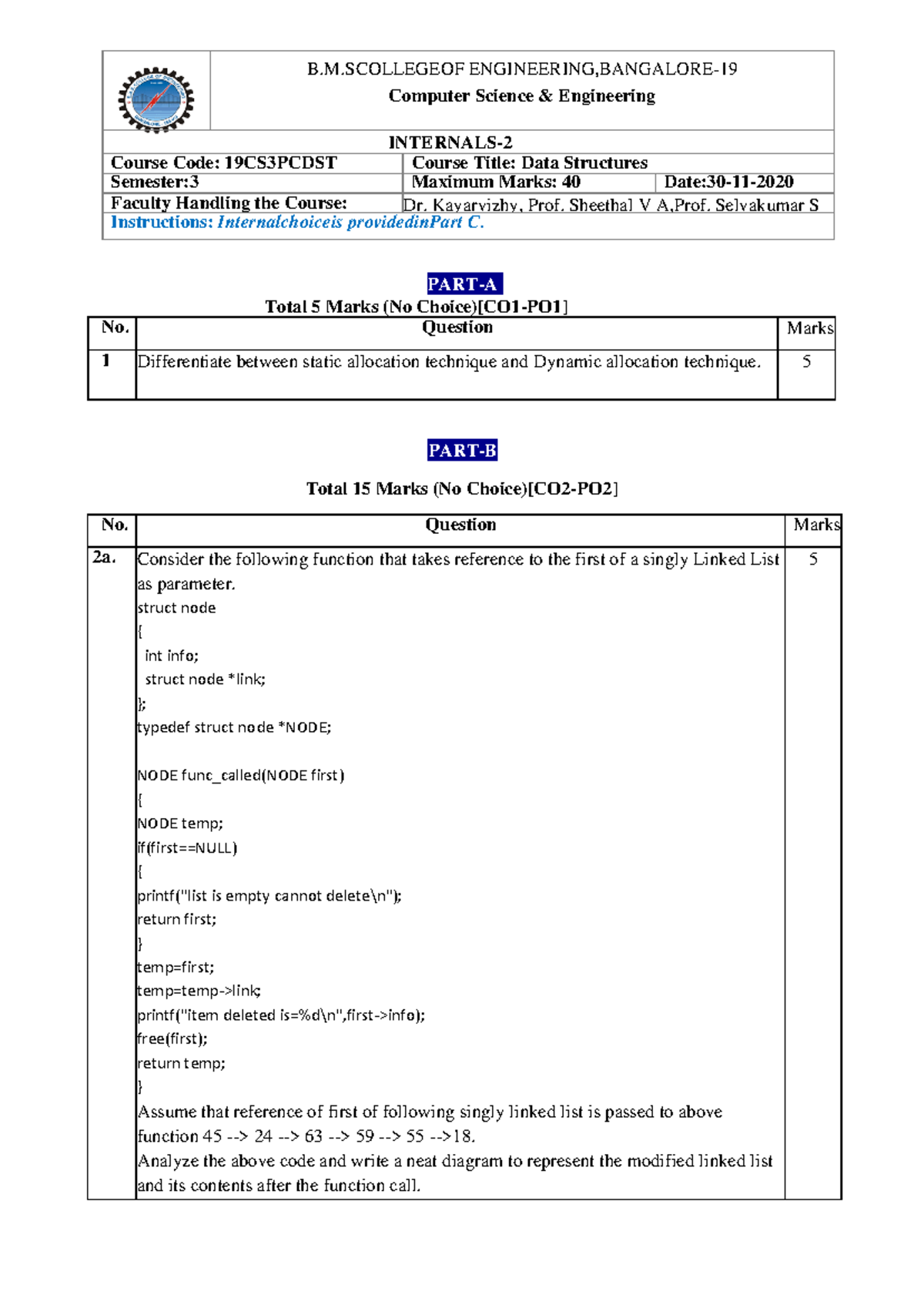 Test-2 - prac - B.M ENGINEERING,BANGALORE- 19 Computer Science ...