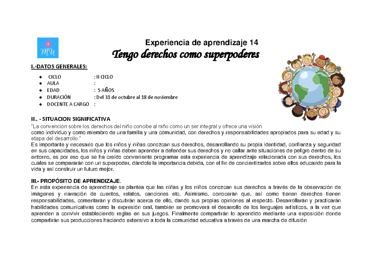 EXP DE AP Derechos 5 AÑOS - Experiencia de aprendizaje 14 Tengo ...