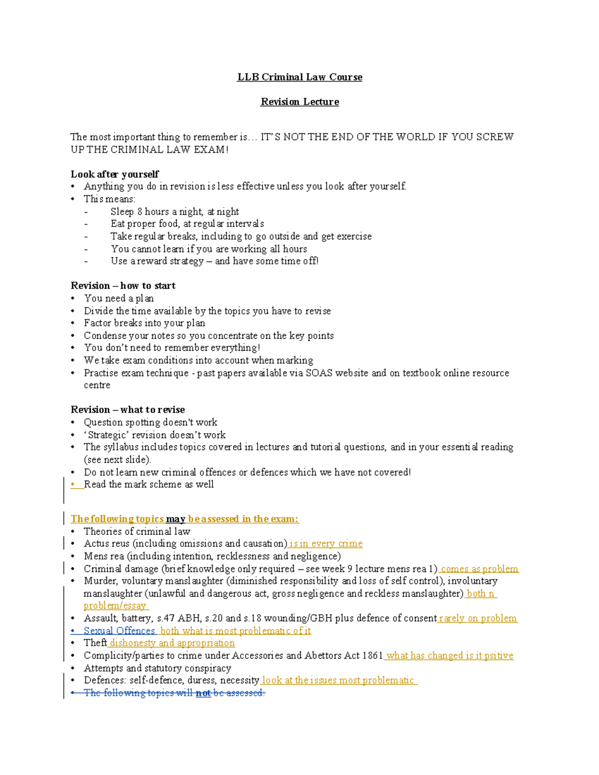 Criminal law revision lecture 2022 23 general advice - handout amended ...