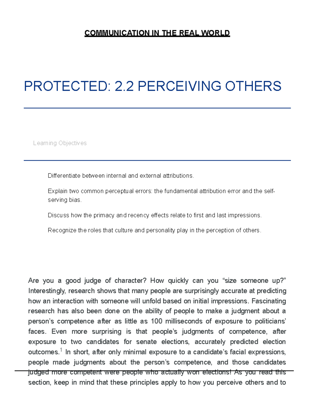 2.2 Perceiving Others – Communication in the Real World - COMMUNICATION ...