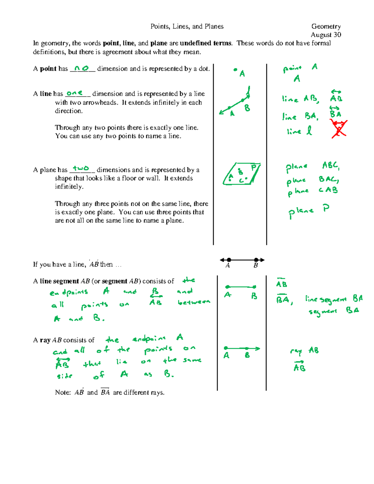 08-30 - points, lines, and planes - Points, Lines, and Planes Geometry ...