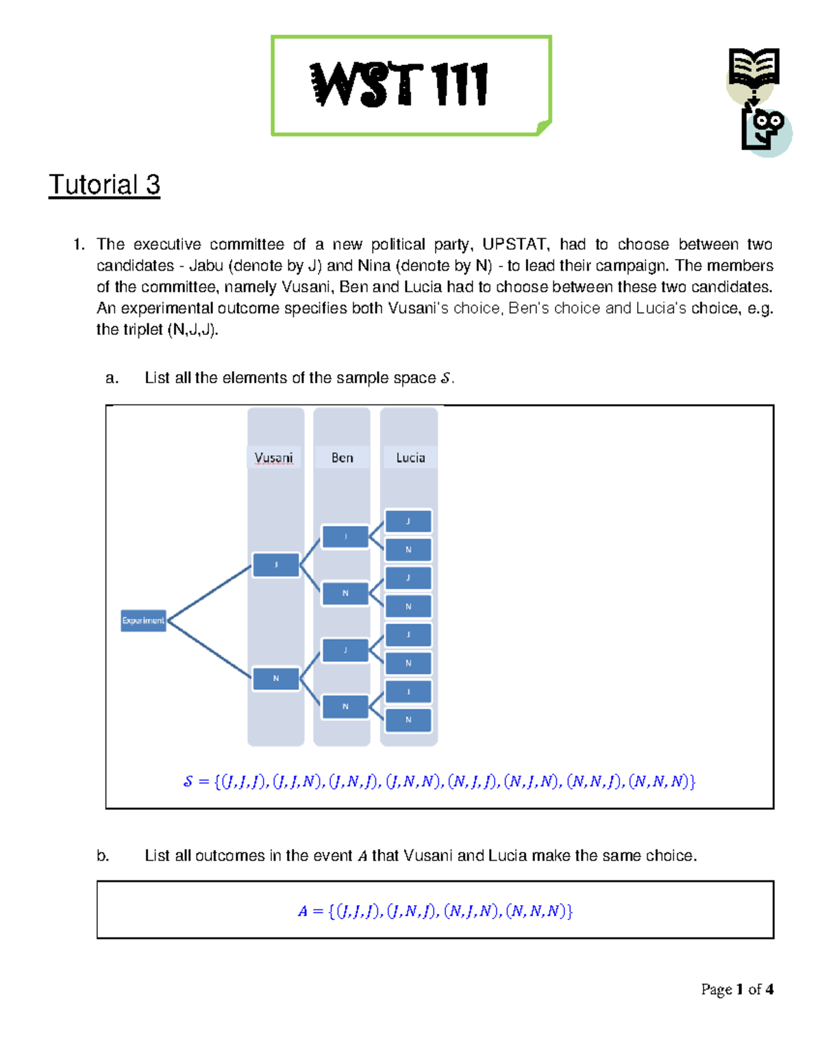 WST 111 Tutorial 3 Memo - WST 1 11 Tutorial 3 The executive committee of a new political party ...