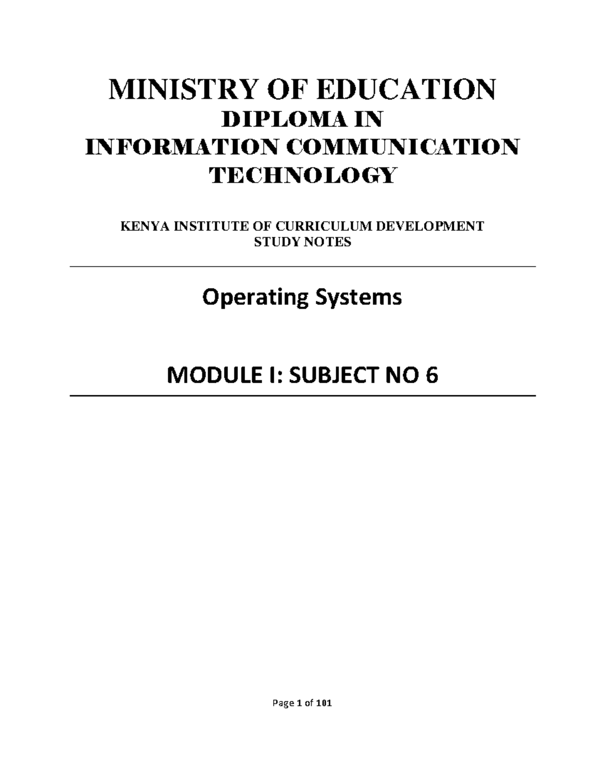 Operating System-1 - Learning notes - MINISTRY OF EDUCATION DIPLOMA IN ...