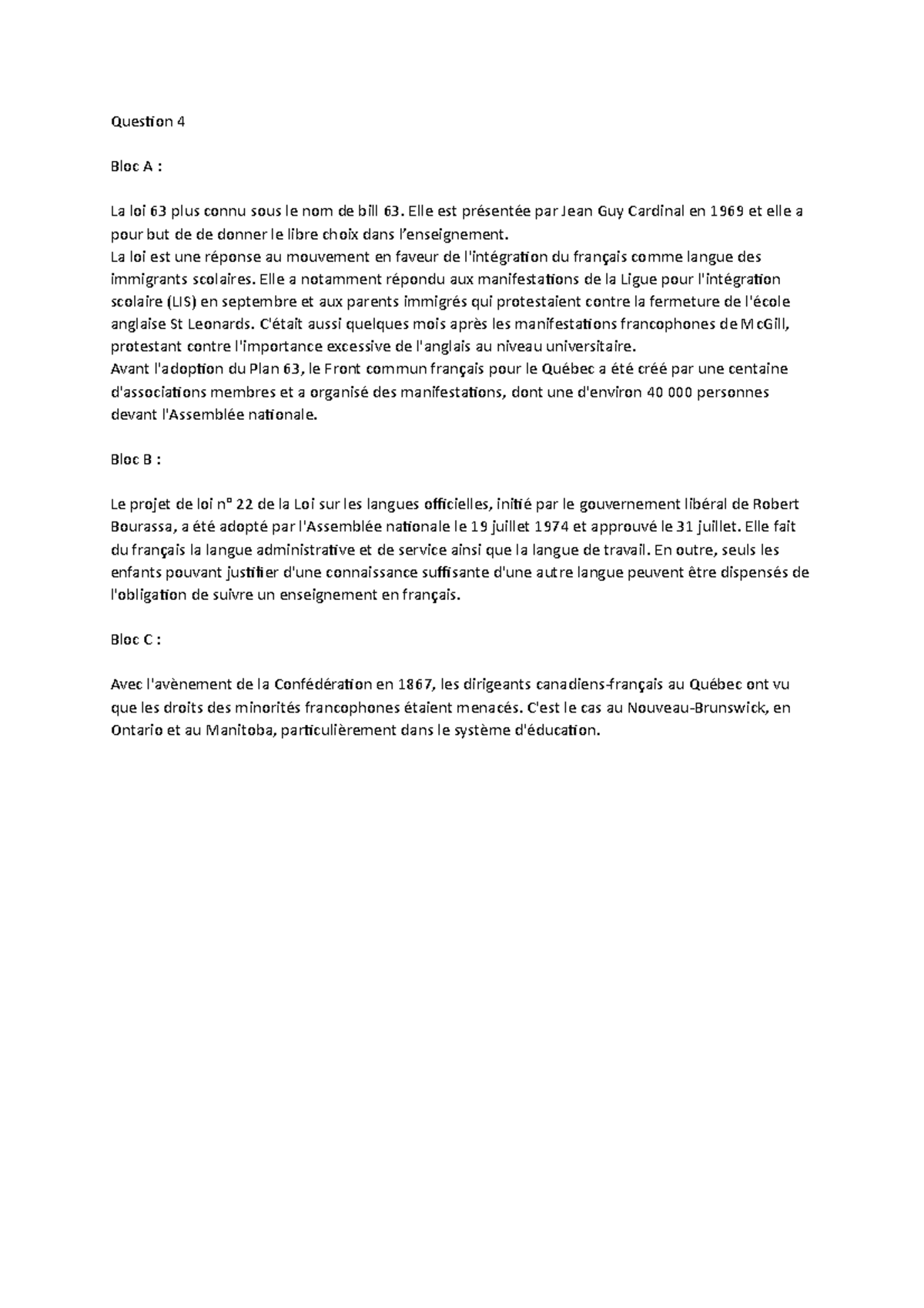 Devoir Maison 5 que - Question 4 Bloc A : La loi 63 plus connu sous le ...