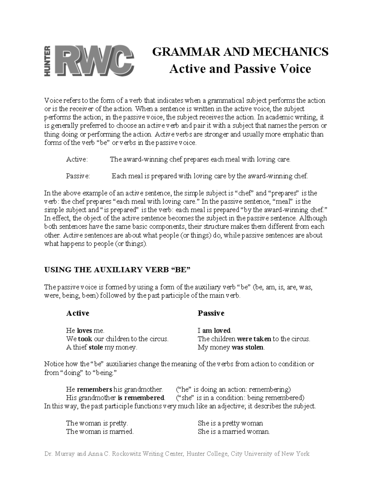 Active and Passive Voice GOOD Notes - GRAMMAR AND MECHANICS Active and ...