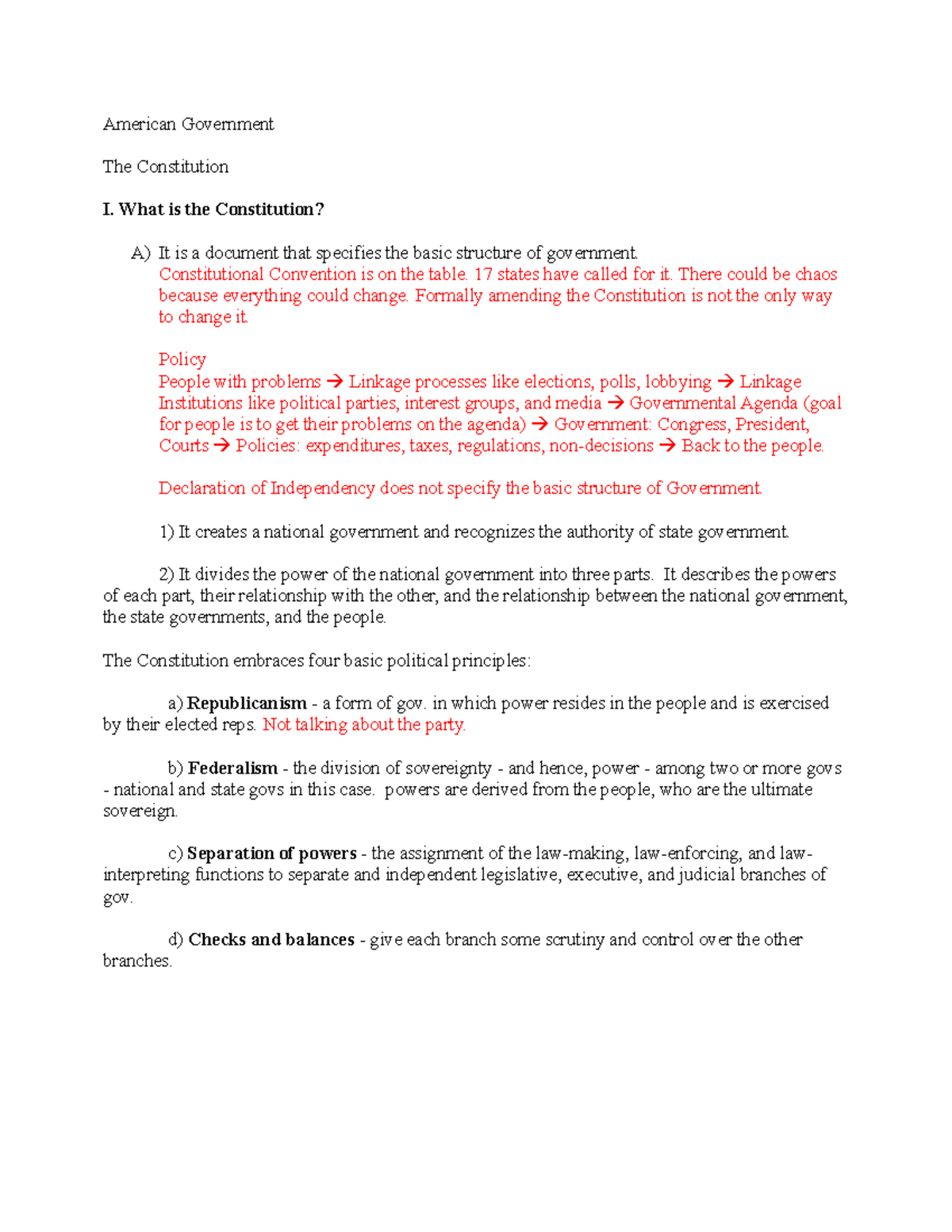 Lecture 2 - Notes - American Government The Constitution I. What is the ...