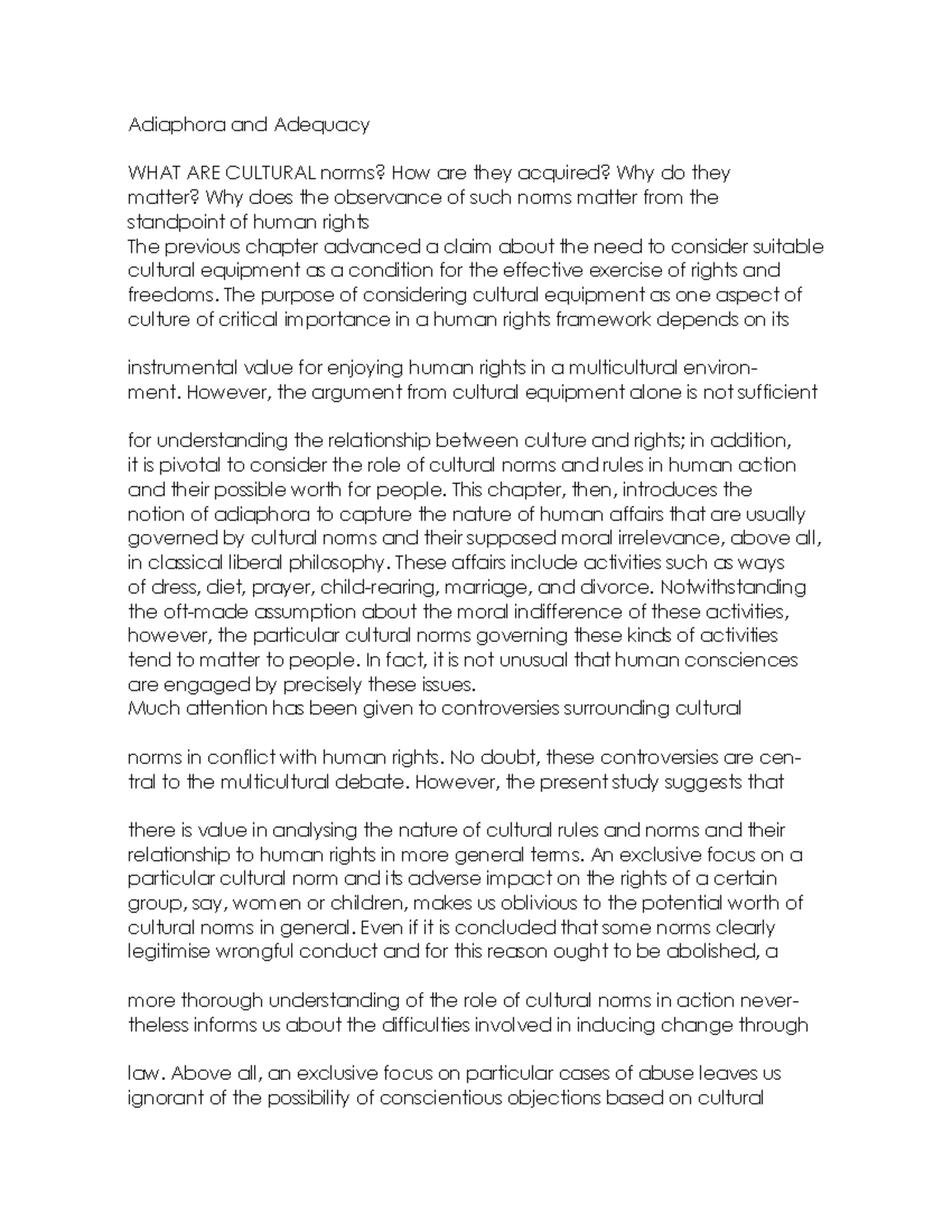 POLITICAL SCIENCE - Adiaphora and Adequacy WHAT ARE CULTURAL norms? How ...