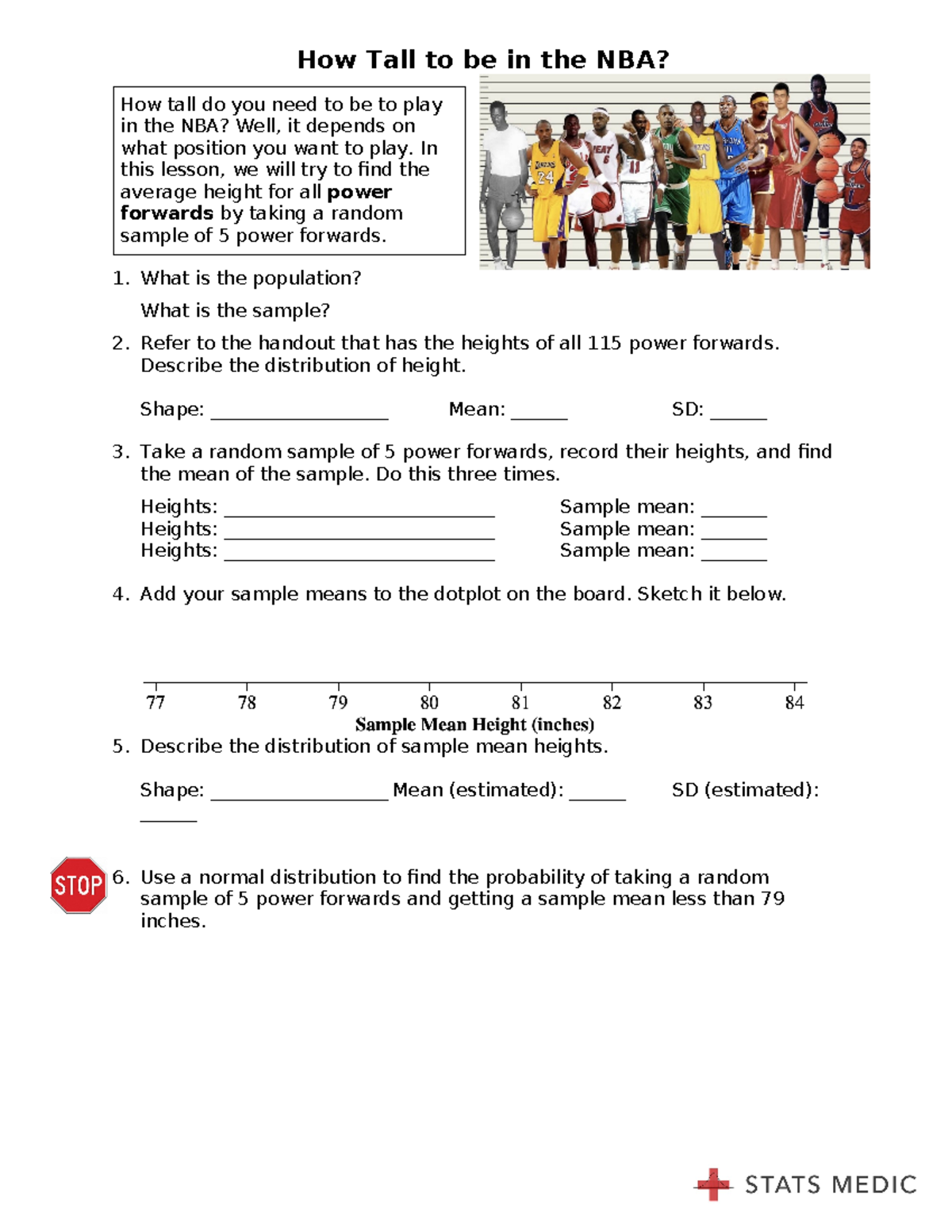 Lesson 7.4 - Intro Stats - Stats Medic - How Tall to be in the NBA? 1 ...