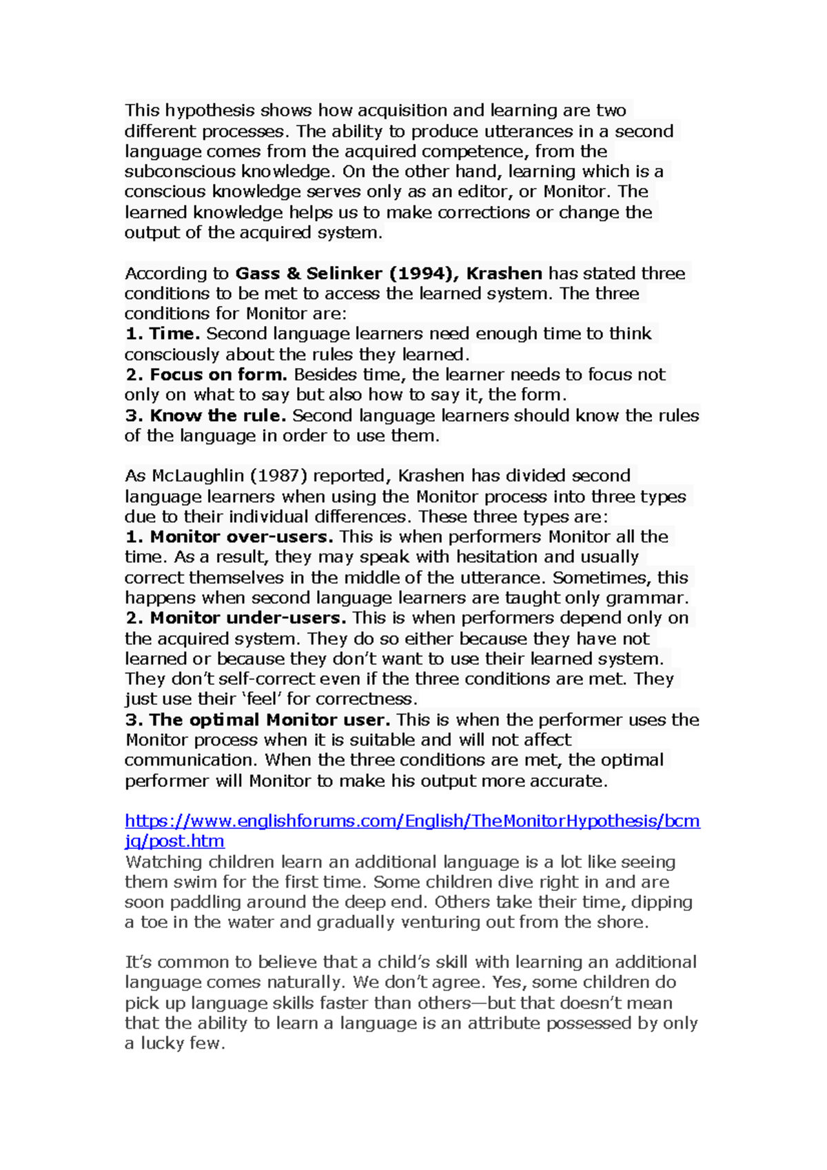 3 level in learning english - This hypothesis shows how acquisition and ...