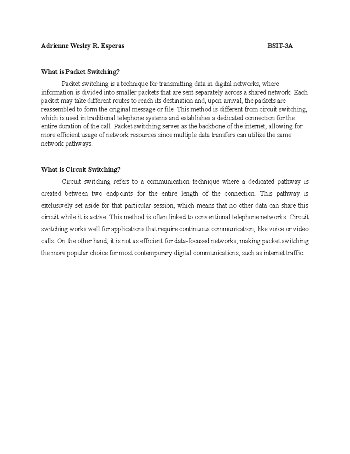 Adrienne Wesley R - lecture notes - Adrienne Wesley R. Esperas BSIT-3A ...