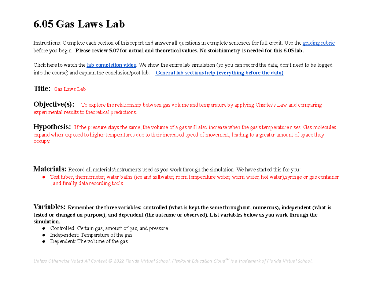 Copy of 6.05 Gas Laws Lab-V22 - 6 Gas Laws Lab Instructions: Complete ...