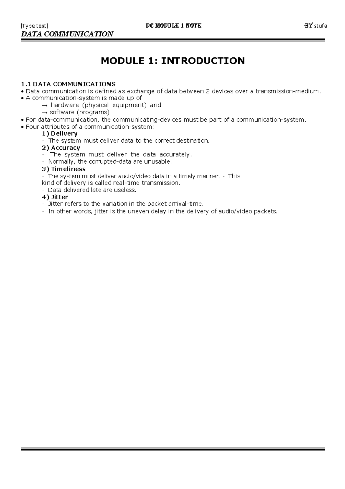 M1 - foeiv fbouef foeb - DATA COMMUNICATION MODULE 1: INTRODUCTION 1 ...