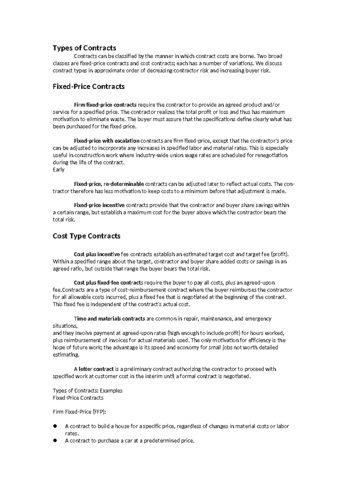 Types of Contracts - erserefsewe - Types of Contracts Contracts can be ...