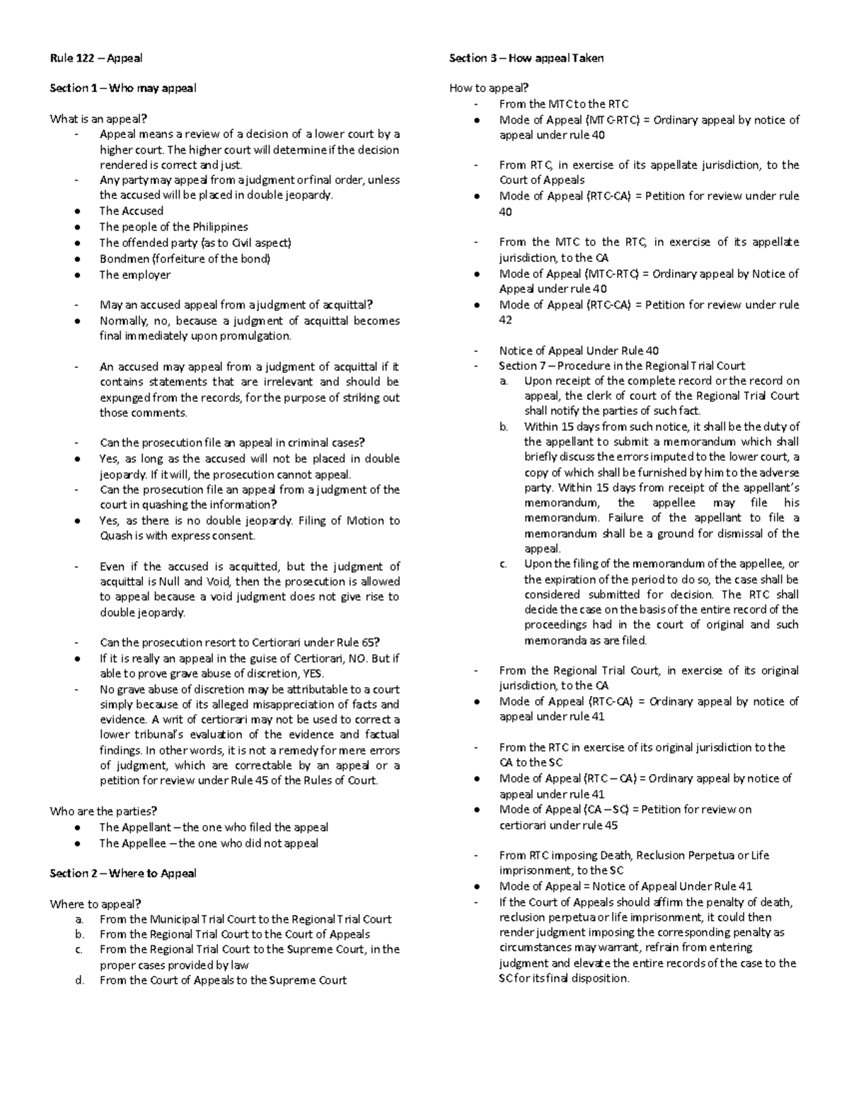 Criminal Procedure Rule 122 123 - Rule 122 – Appeal Section 1 – Who may ...