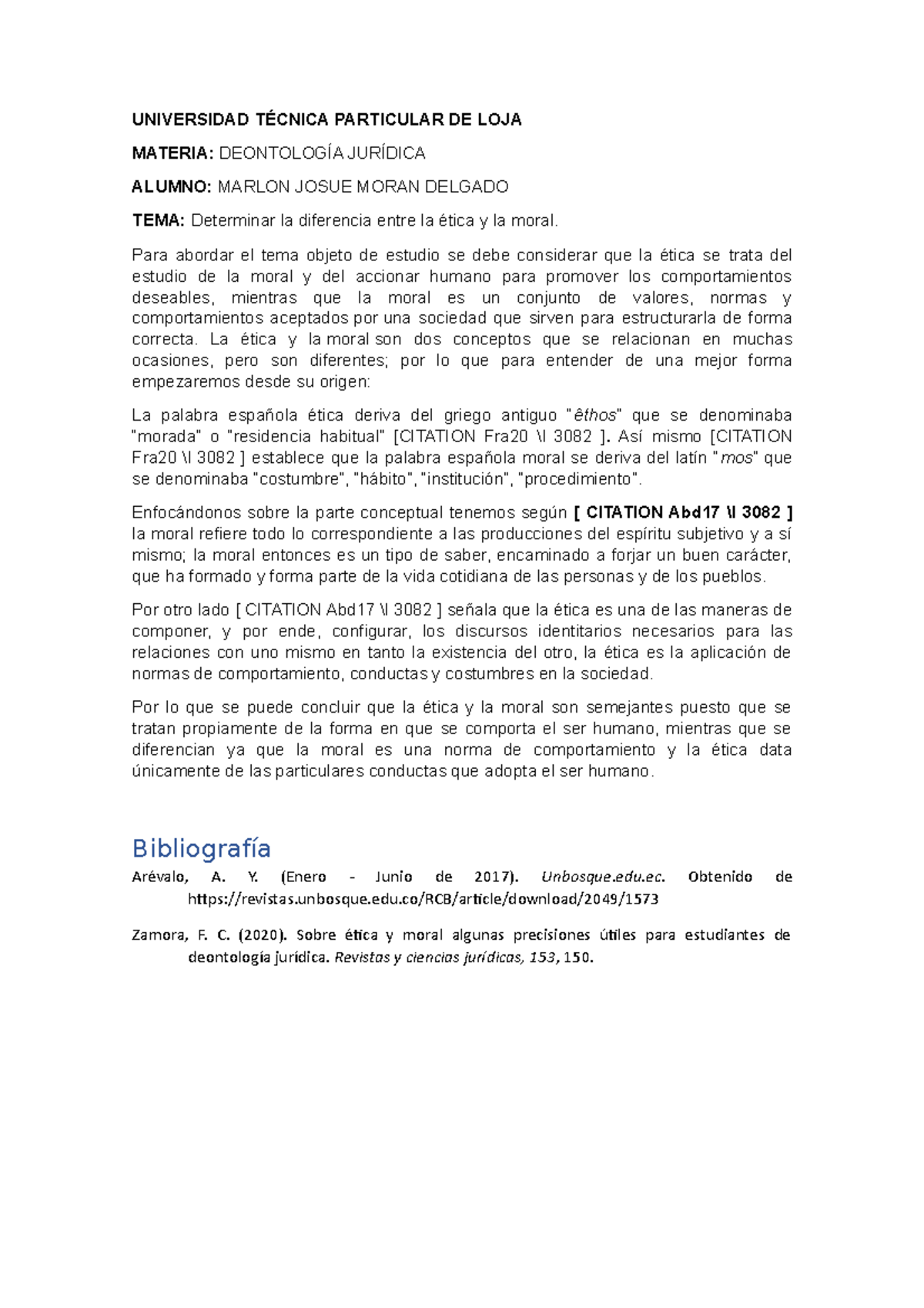 Foro Diferencia Etica y Moral - UNIVERSIDAD TÉCNICA PARTICULAR DE LOJA ...