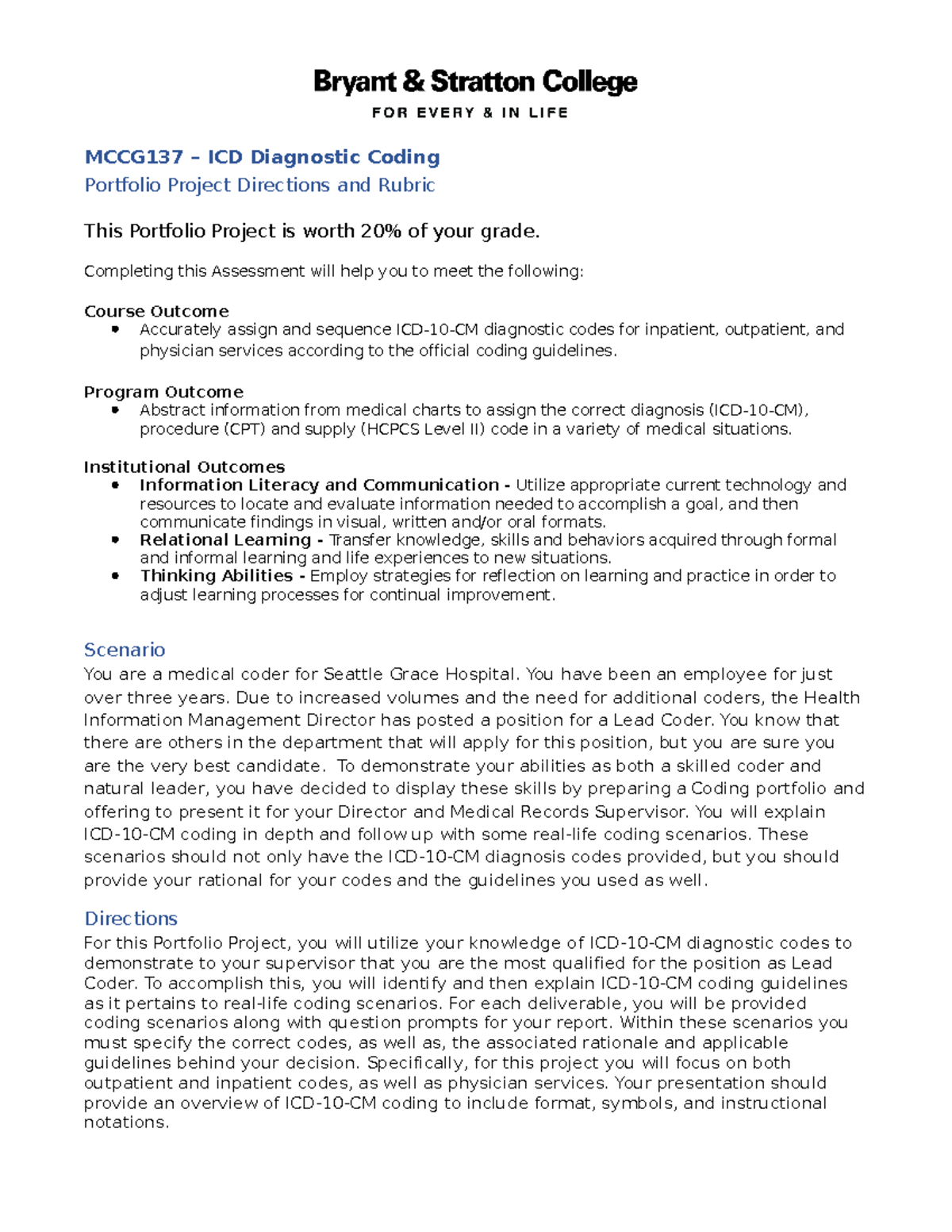 MCCG137 - Portfolio Project - MCCG137 – ICD Diagnostic Coding Portfolio ...