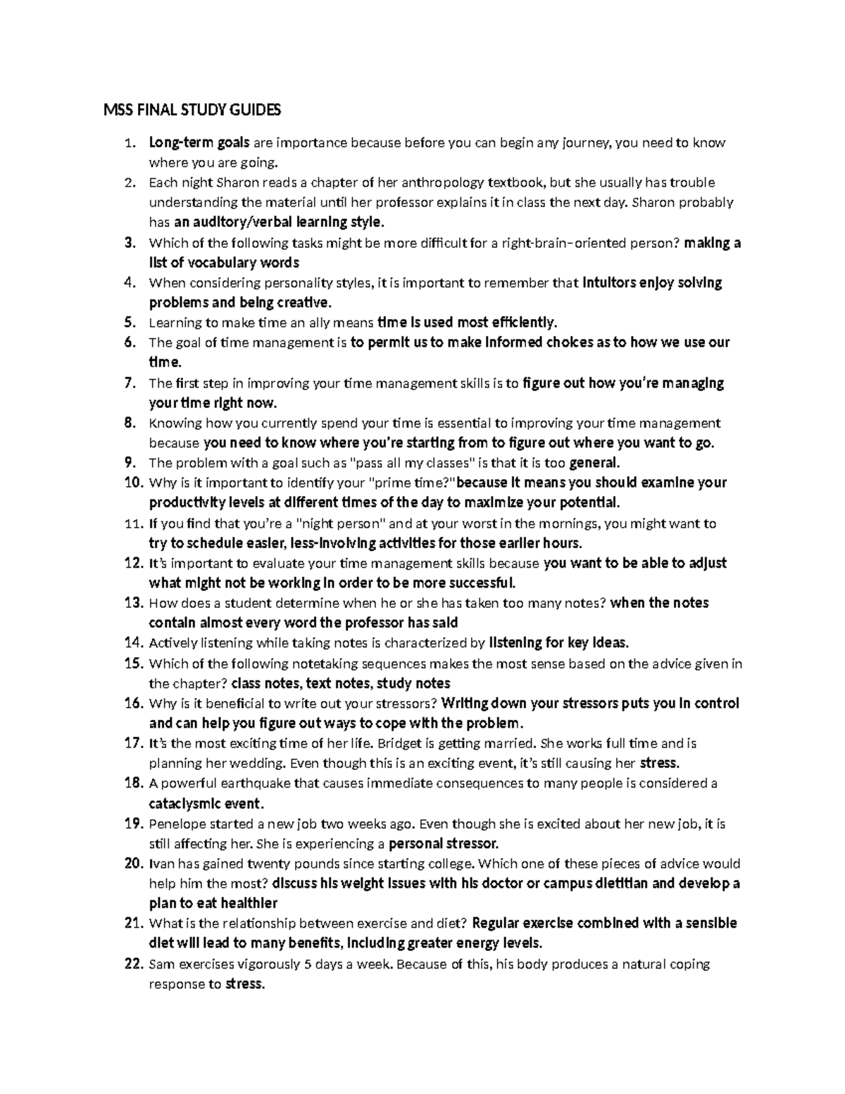 MSS Final Study Guide-2 - MSS FINAL STUDY GUIDES Long-term goals are ...