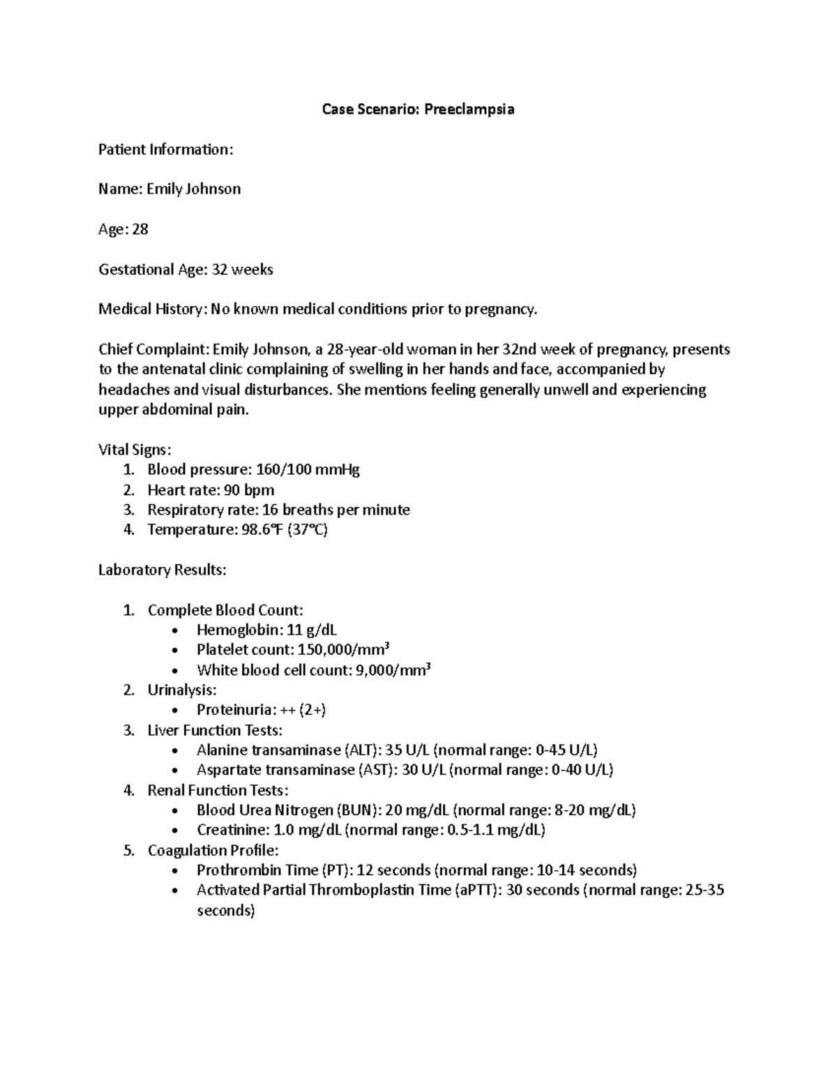 N316L-A- Clinical Case Study OB #2 - Case Scenario: Preeclampsia Pa$ent ...