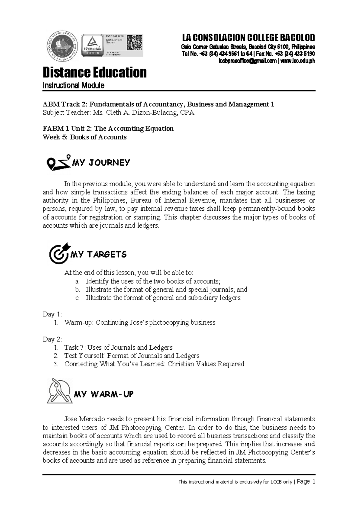 Pdfcoffee - fundamentals of accounting and business management - LA CONSOLACION COLLEGE BACOLOD ...