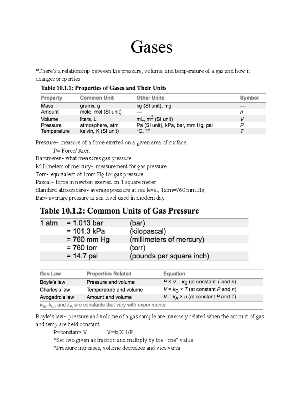 Chapter 10 - Summary General Chemistry - Gases *There’s a relationship ...