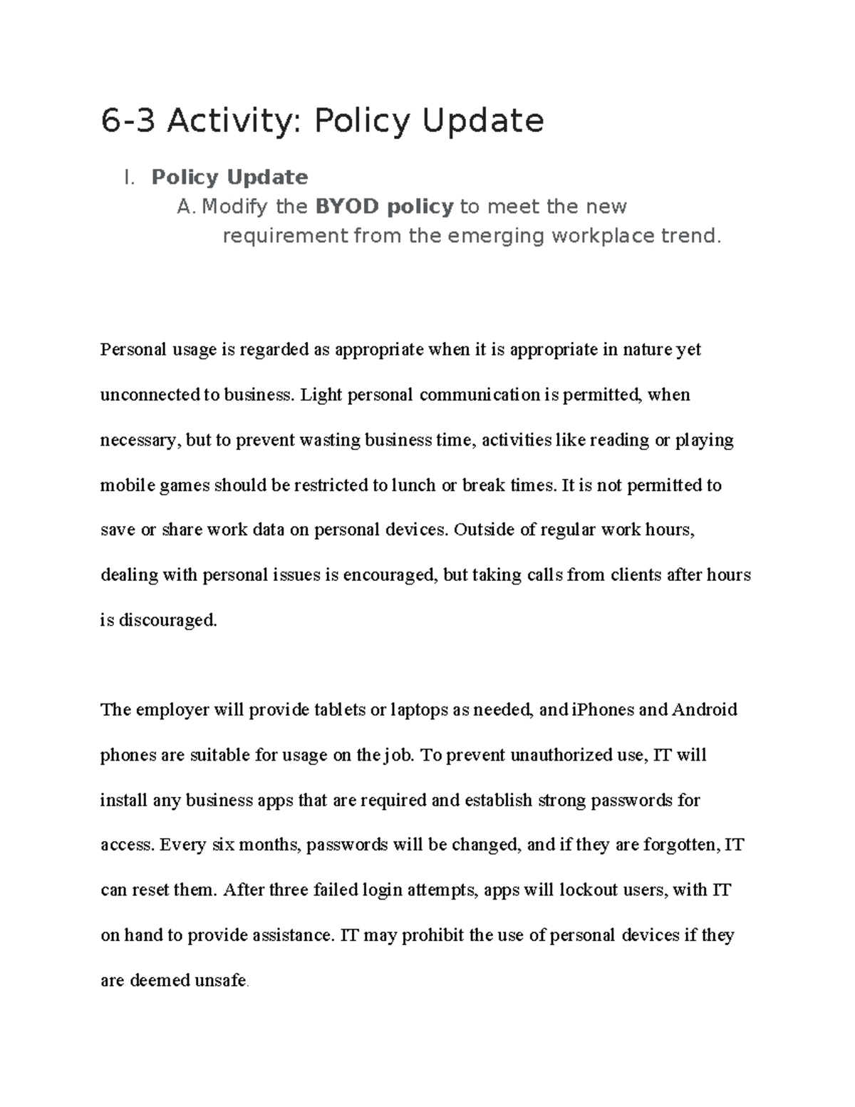 6 3 Activity policy update - 6-3 Activity: Policy Update I. Policy ...