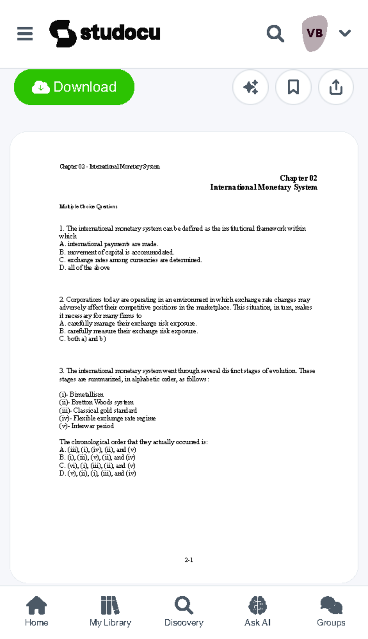Chap002 - Test bank - Chapter 02 International Monetary System Multiple ...