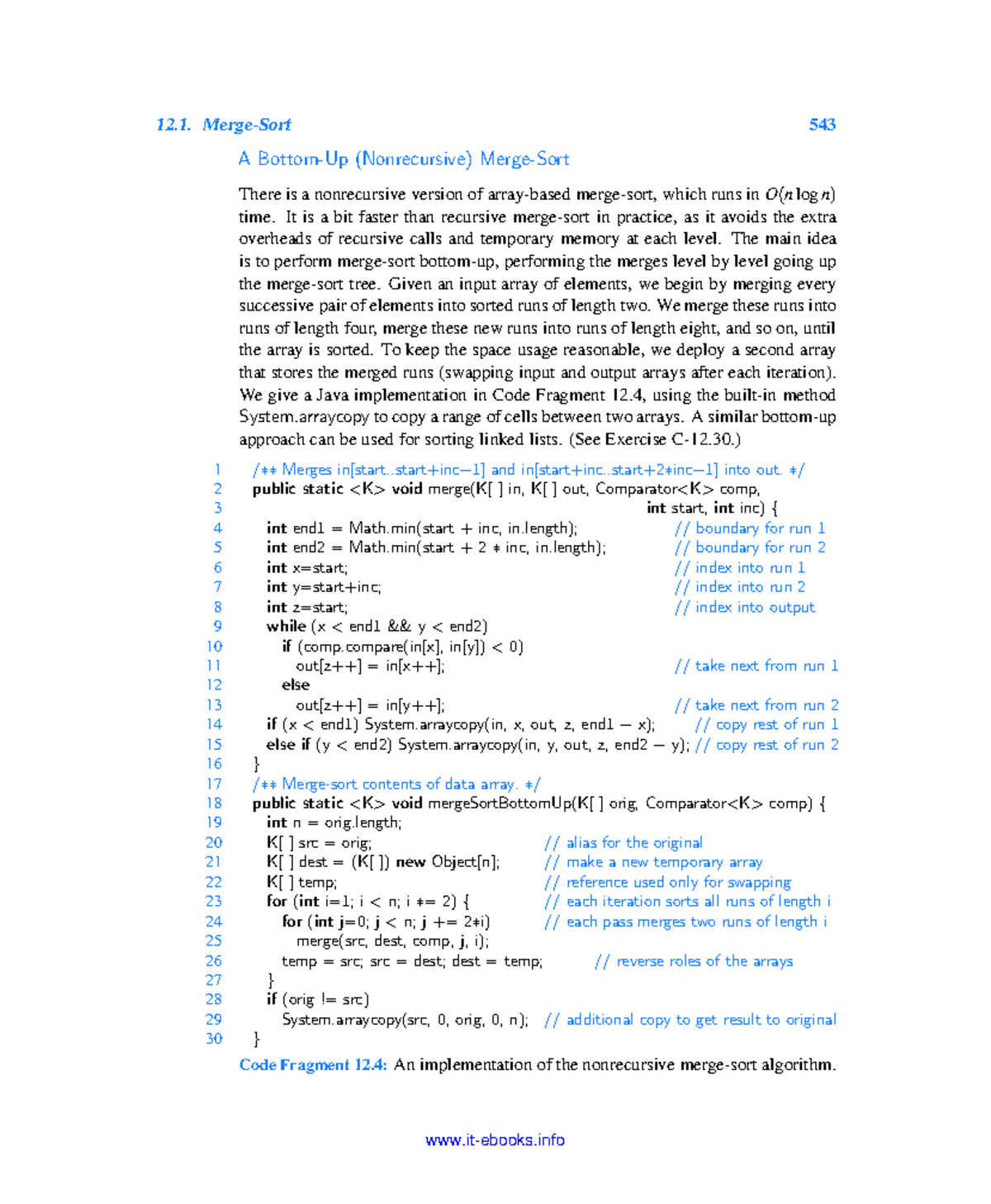 Data Structures and Algorithms in Java -57 - Merge-Sort 543 A Bottom-Up (Nonrecursive) Merge ...