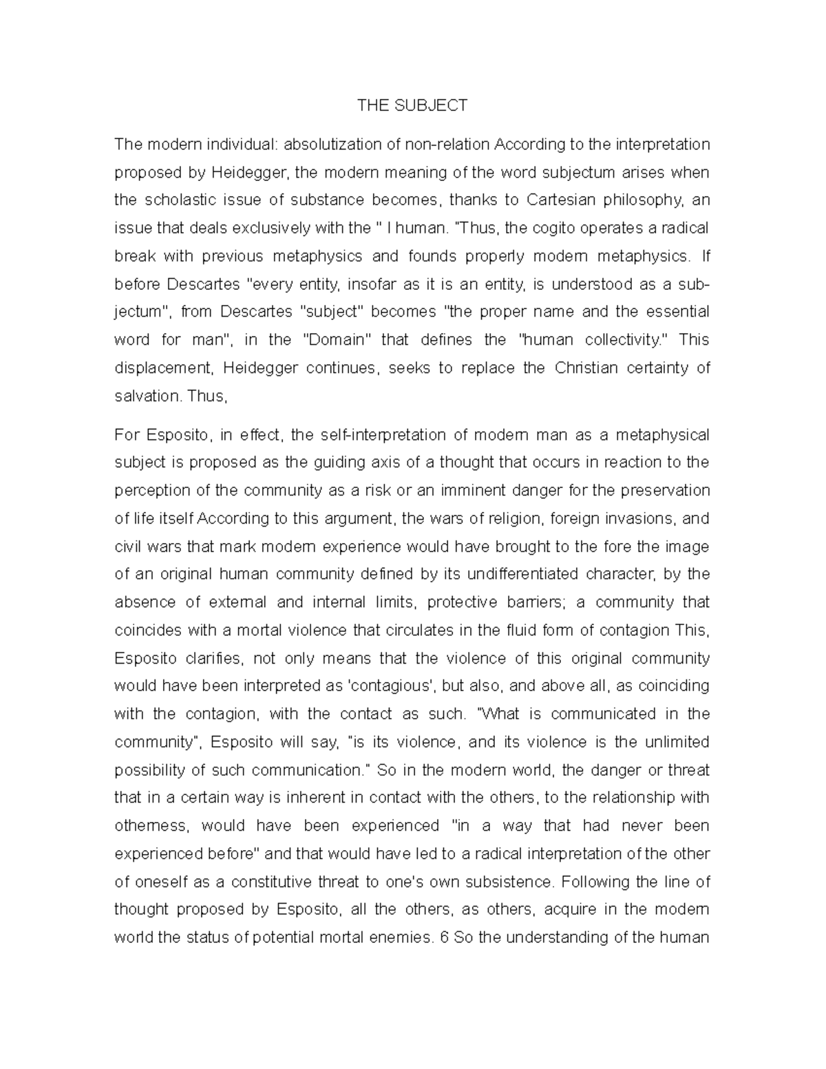 THE Subject - THE SUBJECT The modern individual: absolutization of non ...