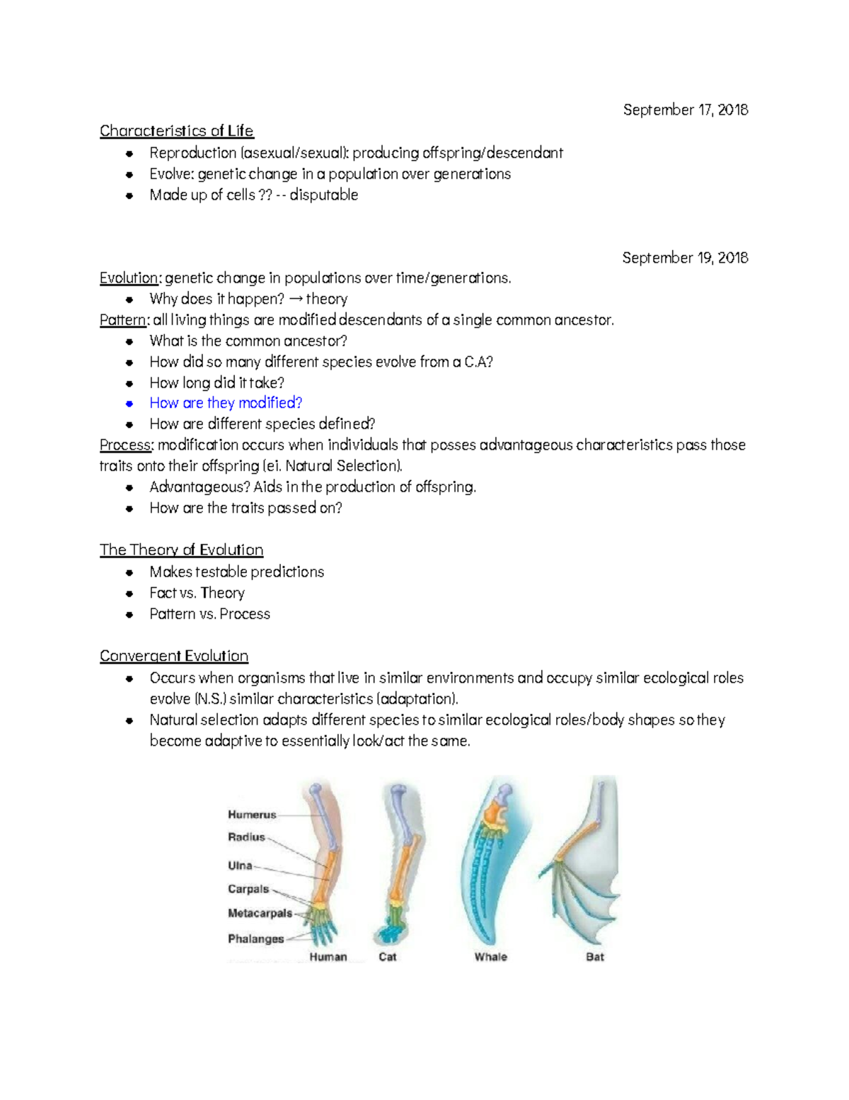 Biology Lecture (Week 2) - September 17, 2018 Characteristics of Life ...