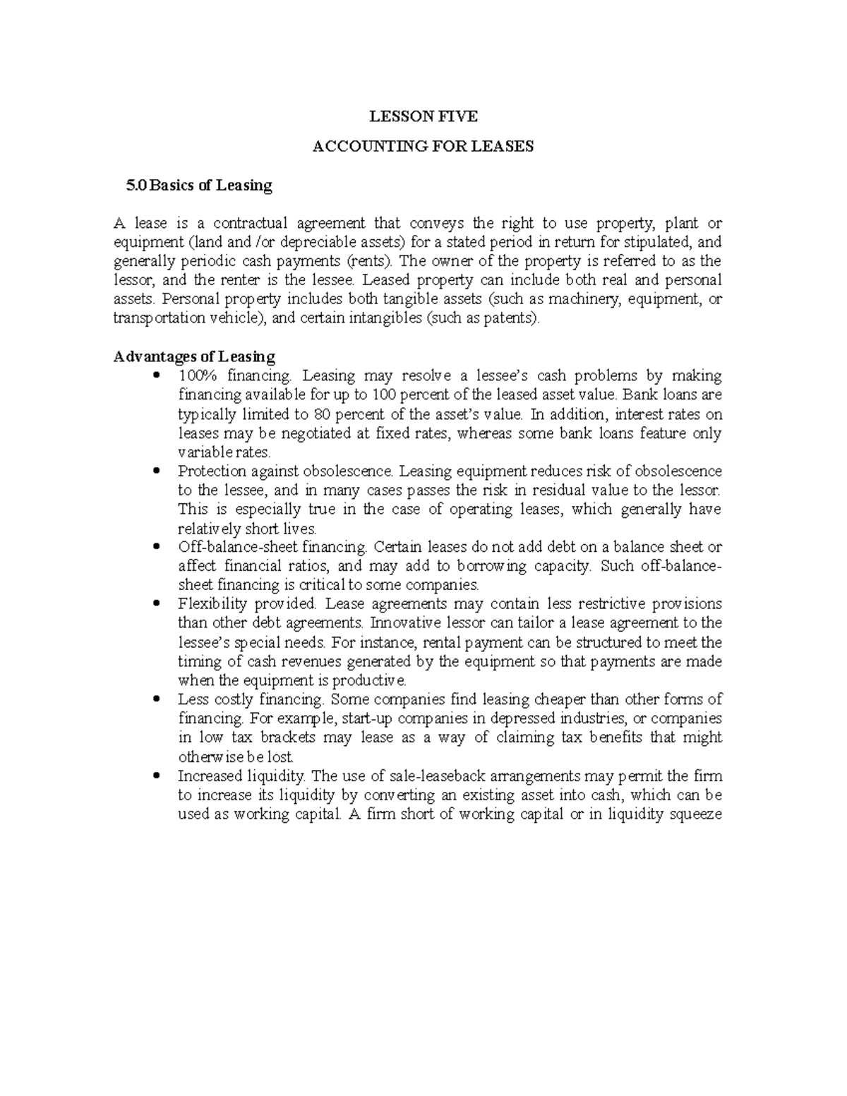 Lesson FIVE accounting for leases - LESSON FIVE ACCOUNTING FOR LEASES 5 ...