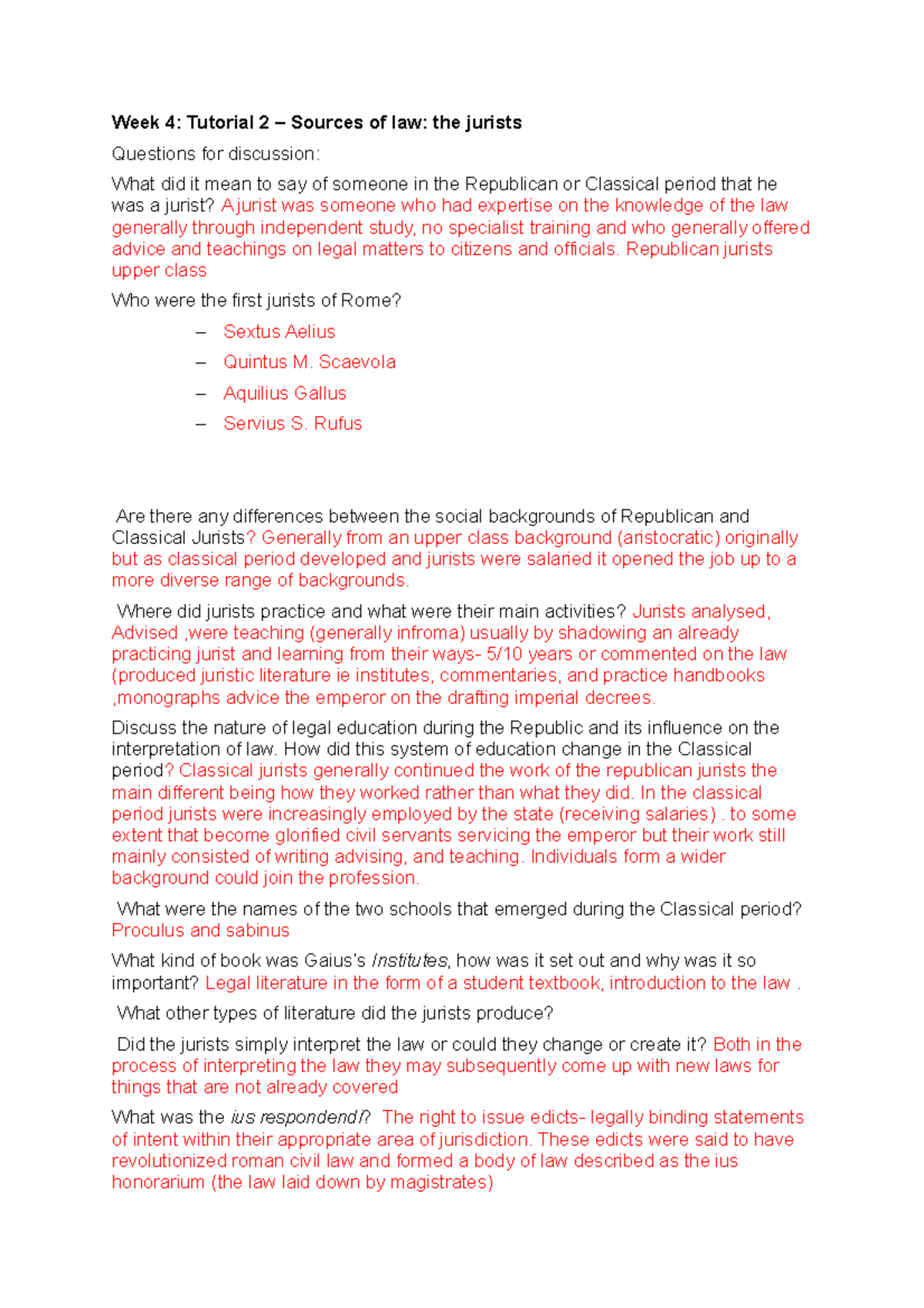 Civil law tutorial 2 week 4 completed - Week 4: Tutorial 2 – Sources of law: the jurists ...