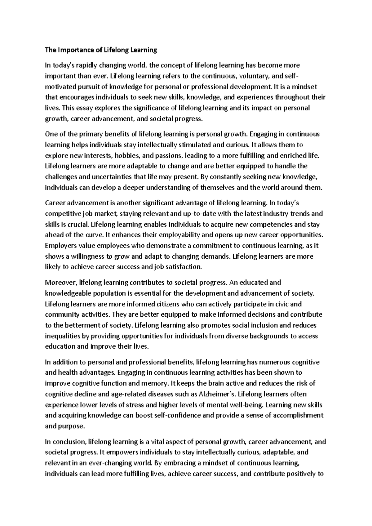 The Importance of Lifelong Learning - Lifelong learning refers to the ...