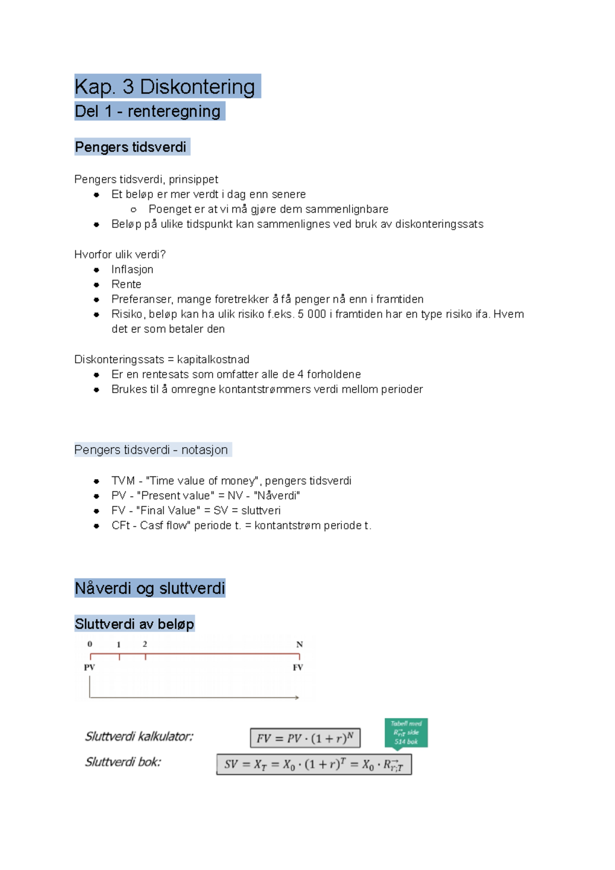 Diskontering - Notater fra kap. 3 i boken "Finans: Innføring i investering og finansiering ...