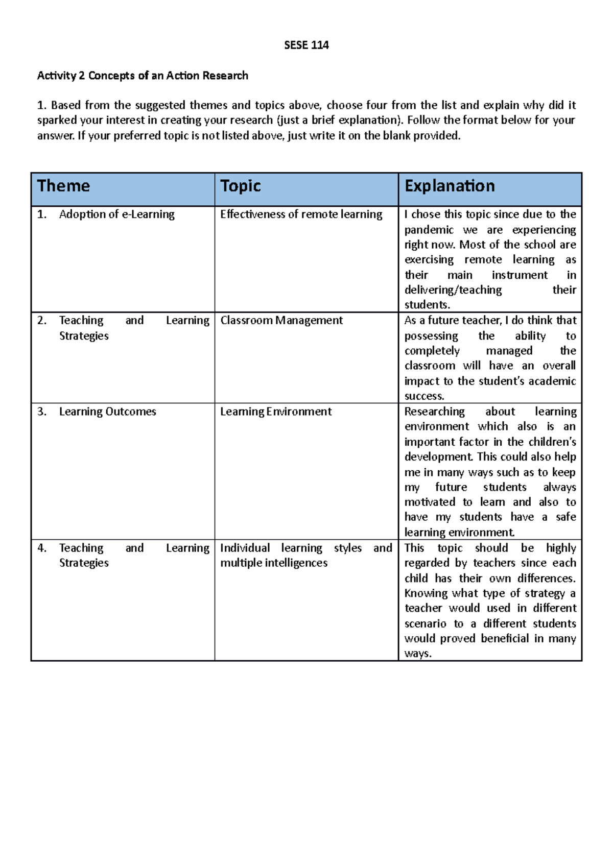 Activity 2 in Concepts of an Action Research - SESE 114 Activity 2 ...